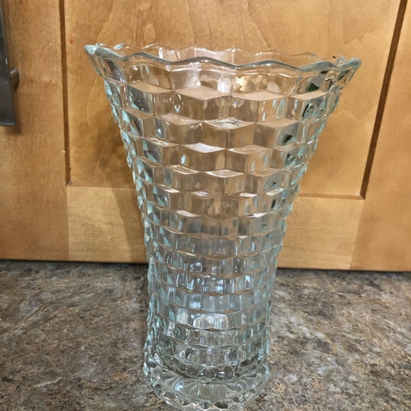 Accents | Vintage Homco Stamped Cubist Flared Clear Glass Vase Heavy 1 ...